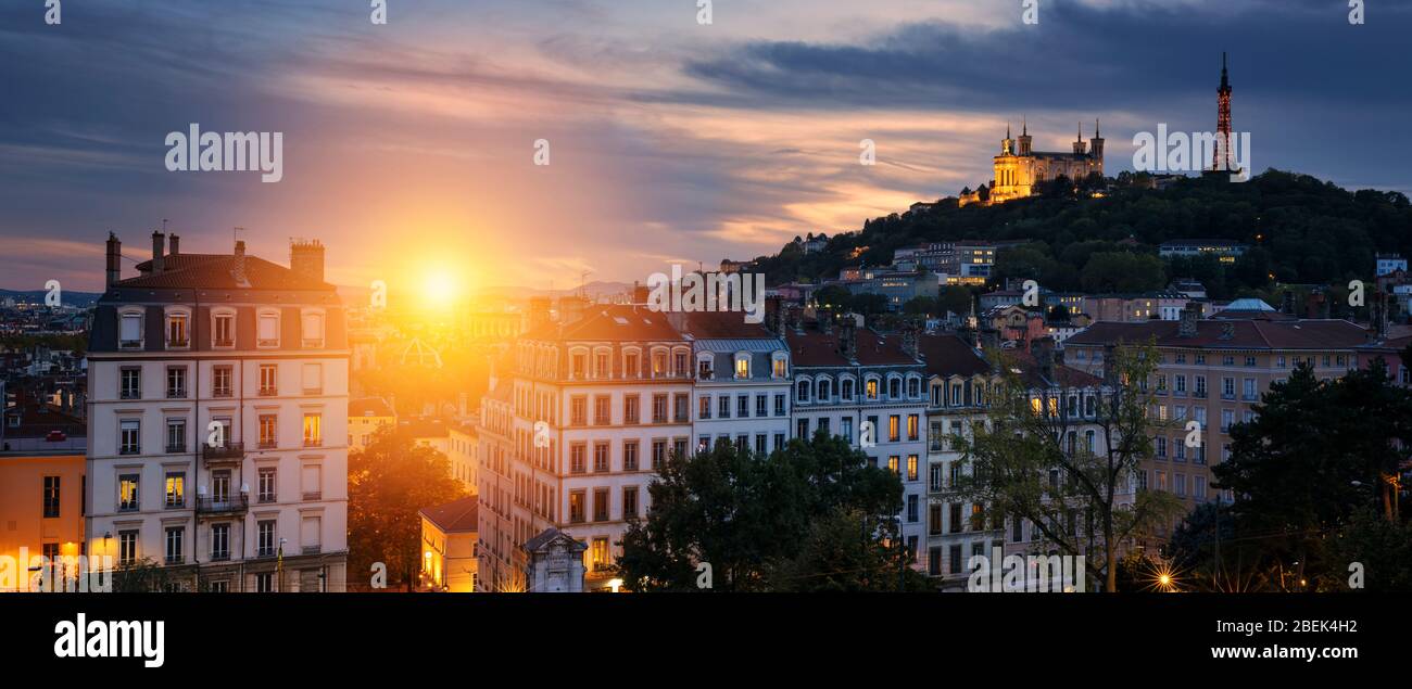 View of Lyon at sunset, France, Europe Stock Photo - Alamy