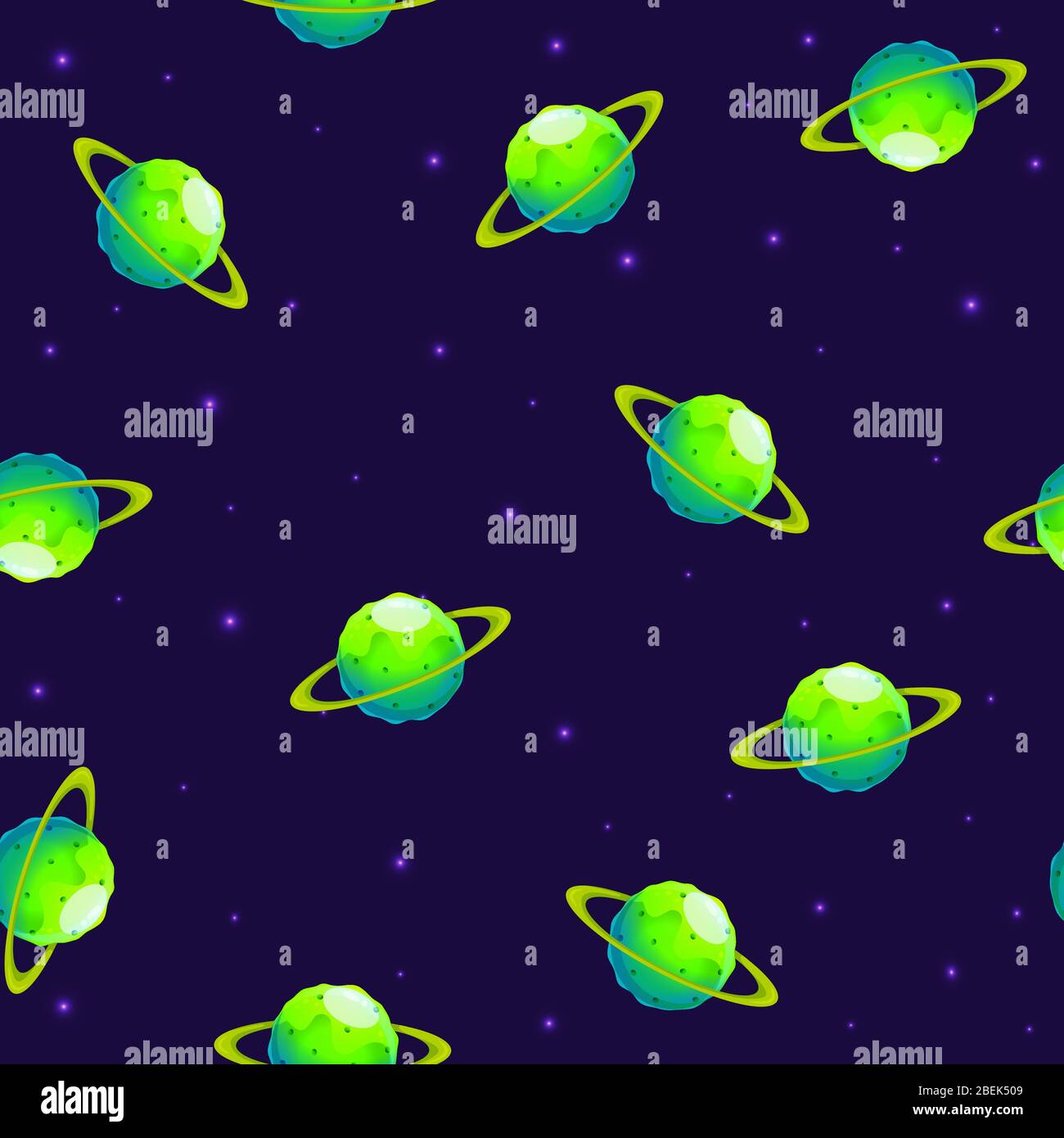 Seamless pattern of cartoon planets. Colorful set of isolated objects ...