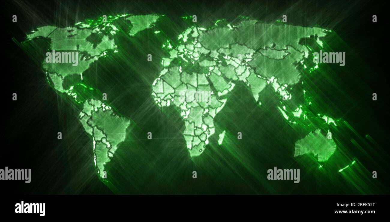 Illustration of a glowing world map using kirlian aura photography ...