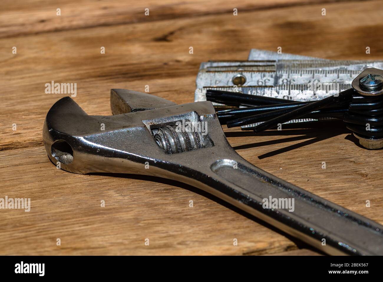 Tools for repair and building. Hummer, adjustable spanner, ruler ...