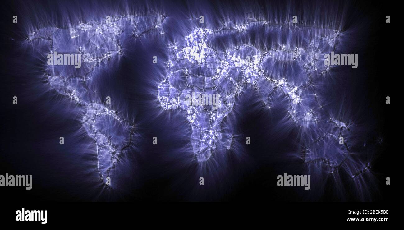 Illustration of a glowing world map using kirlian aura photography ...