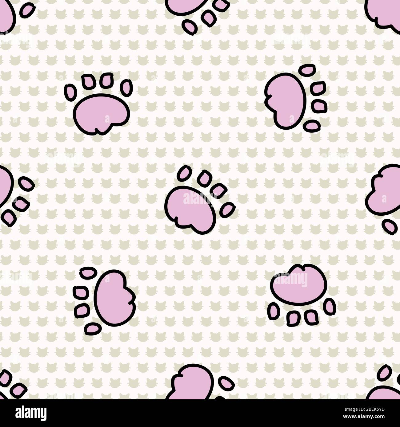 Hand drawn cute simple pink pet cat paw with claw seamless vector ...