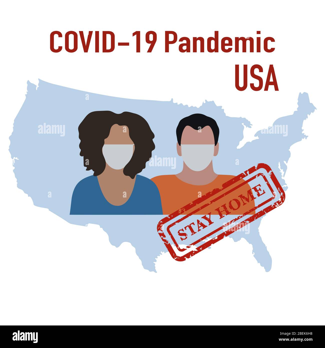 Vector illustration USA Map Covid-19 People in protective masks ...