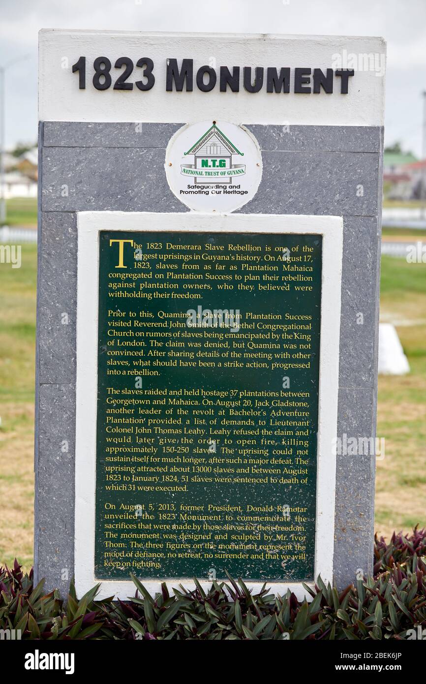 1823 Monument plaque in Georgetown Guyana, South America Stock Photo ...