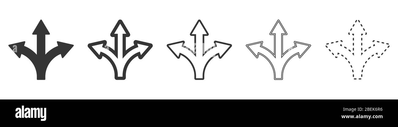 Three-way direction arrows. Set of three-way arrows on white background ... Three-way direction arrows. Set of three-way arrows on white background ...