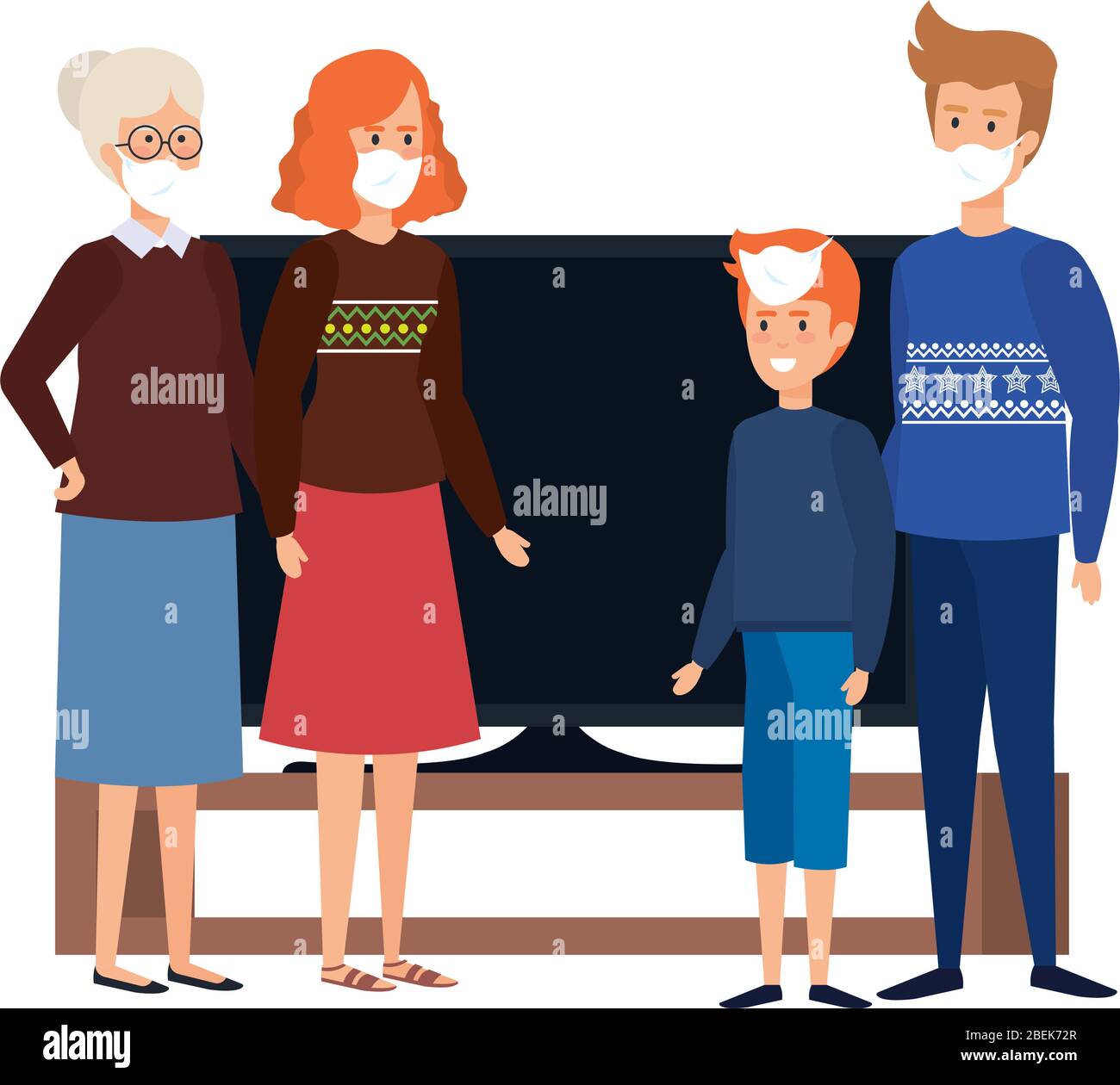 campaign stay at home with family using face mask watching tv Stock ...