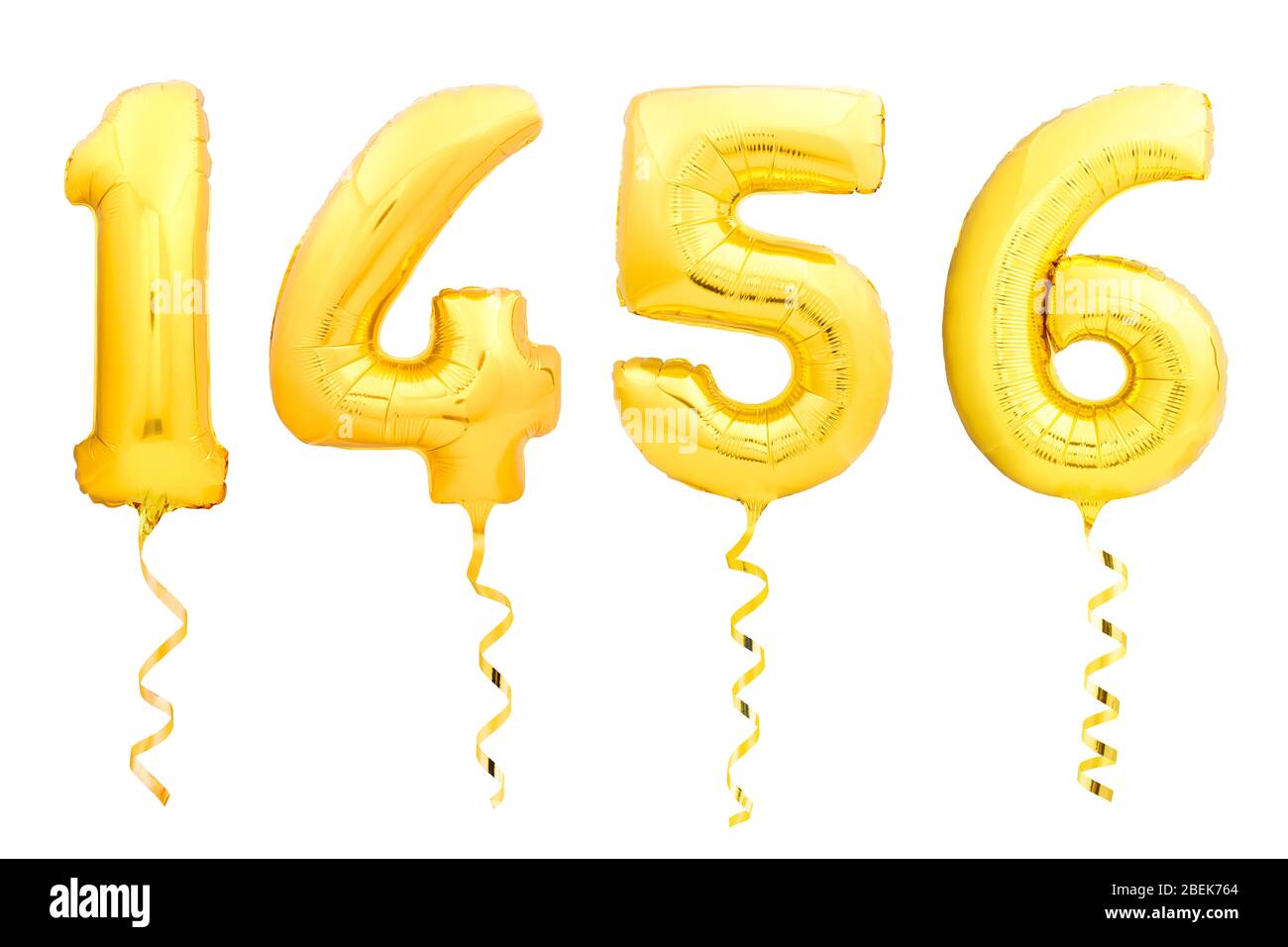 Numbers 1 4 5 6 made of golden balloons with golden ribbon isolated on ...