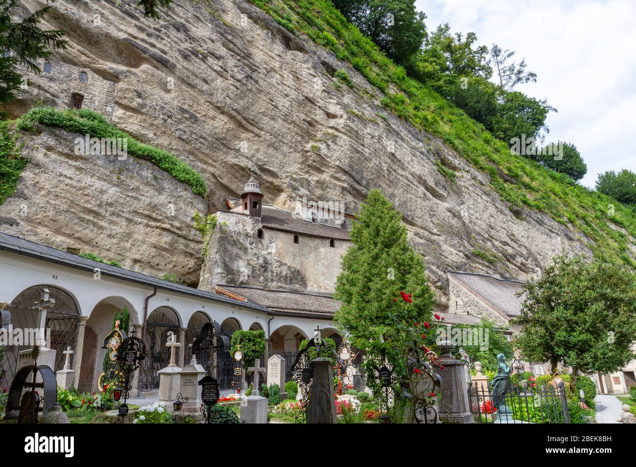Looking up towards the Catacomb chapel built into the rock face in the ...