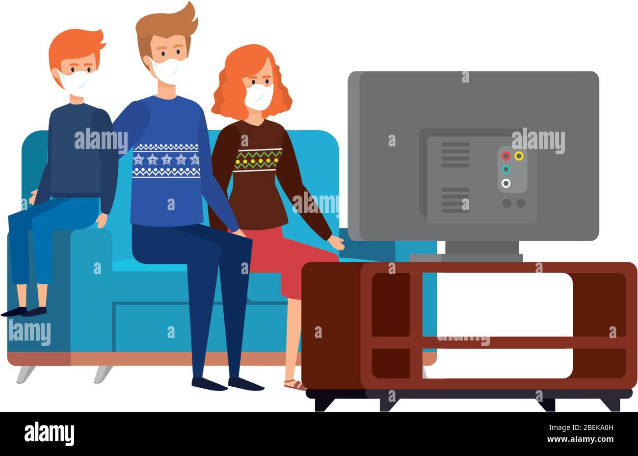 campaign stay at home with family using face mask watching tv Stock ...