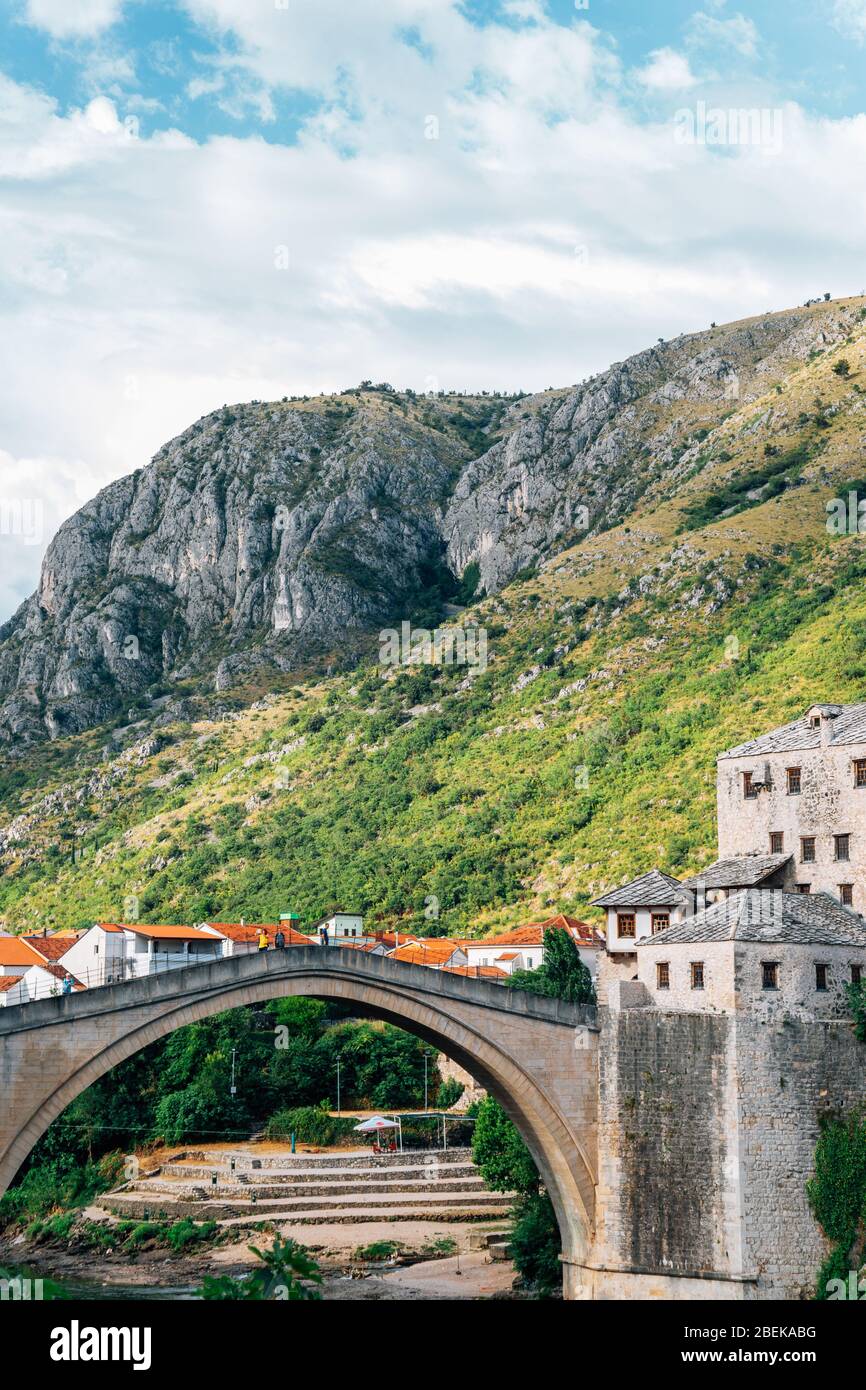 Stari most bridge and old town in Mostar, Bosnia and Herzegovina Stock ...