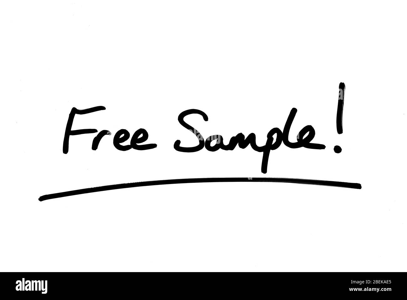 Free Sample! handwritten on a white background Stock Photo - Alamy