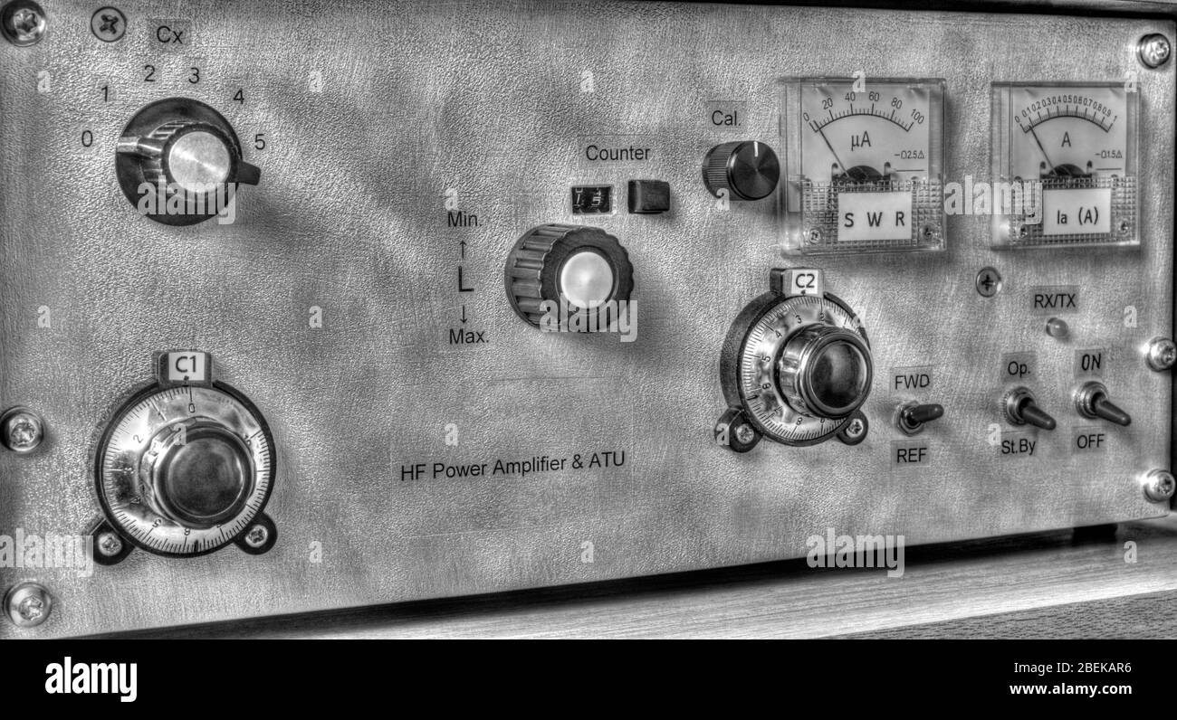 Front panel of a high frequency power amplifier with vacuum tubes in ...
