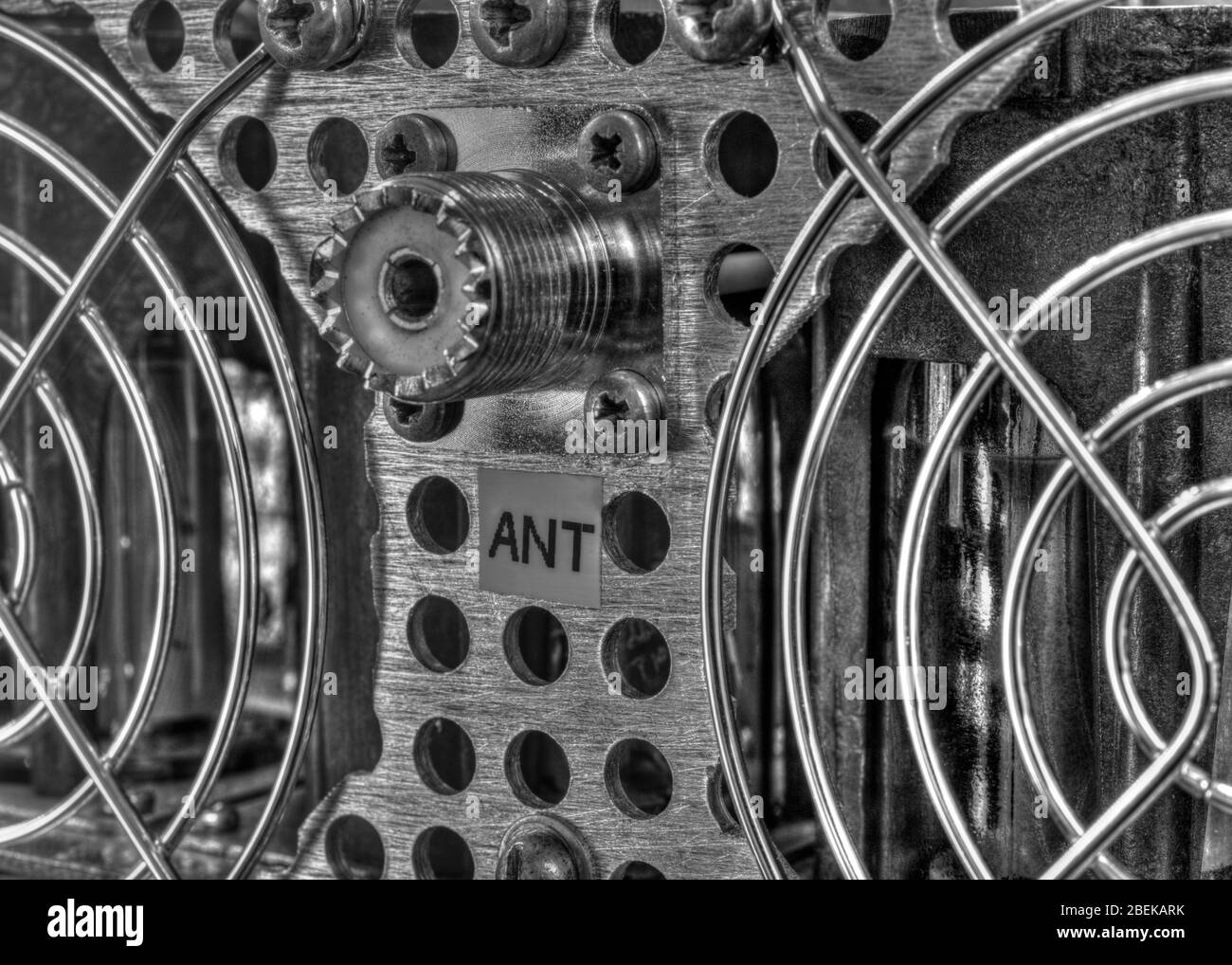 Rear panel of a high frequency power amplifier with vacuum tubes in ...