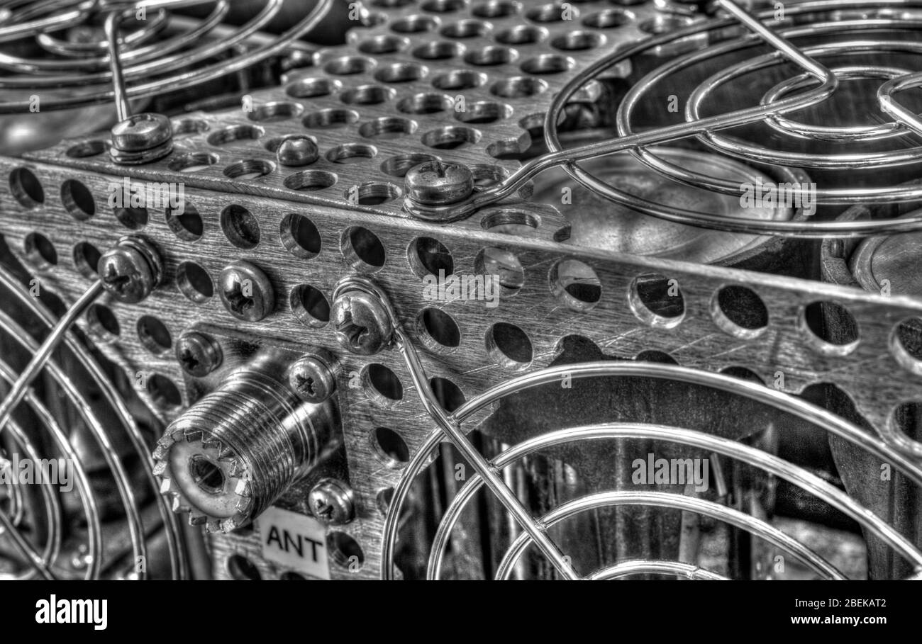 Rear panel of a high frequency power amplifier with vacuum tubes in ...