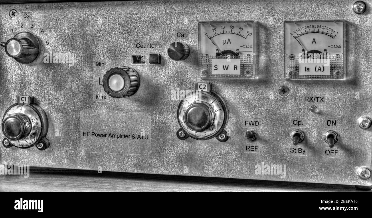 Front panel of a high frequency power amplifier with vacuum tubes in ...