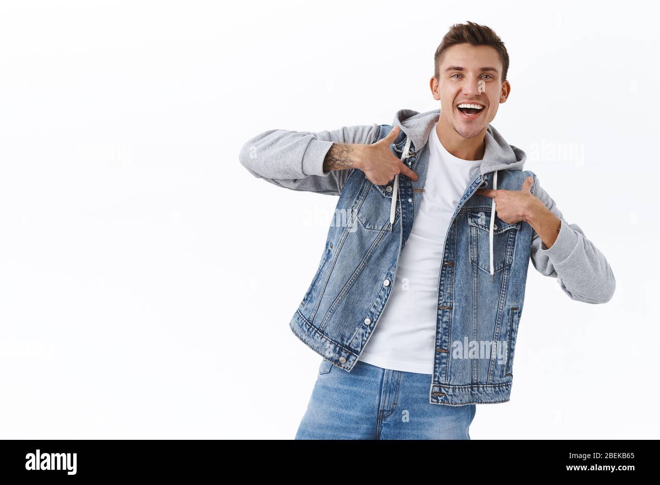 I am guy you looking for. Portrait of happy smiling boastful man ...