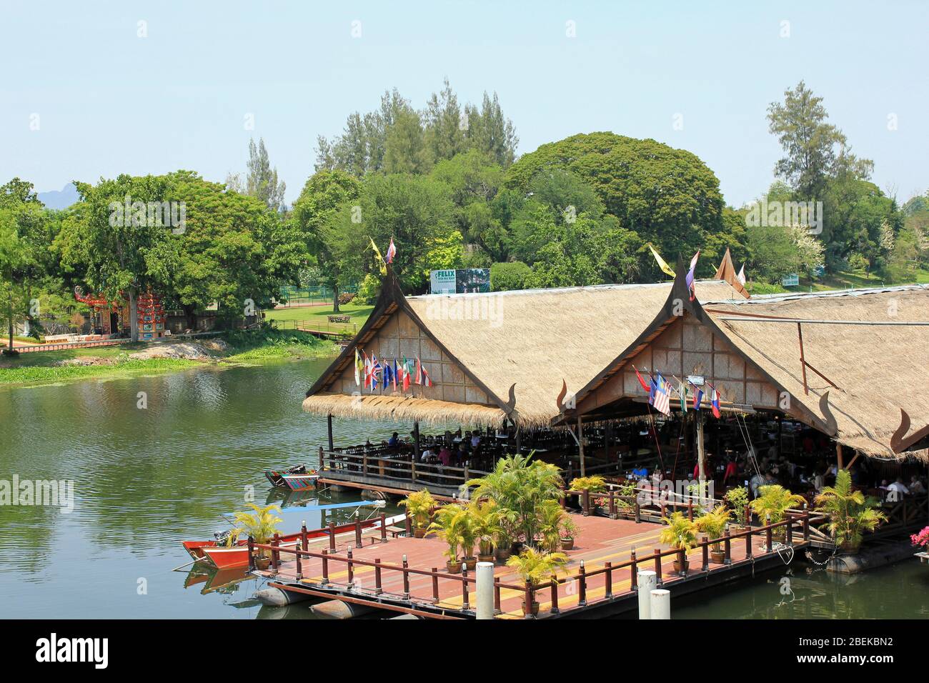 Floating restaurant on River Kwai, Kanchanaburi, Thailand Stock Photo ...