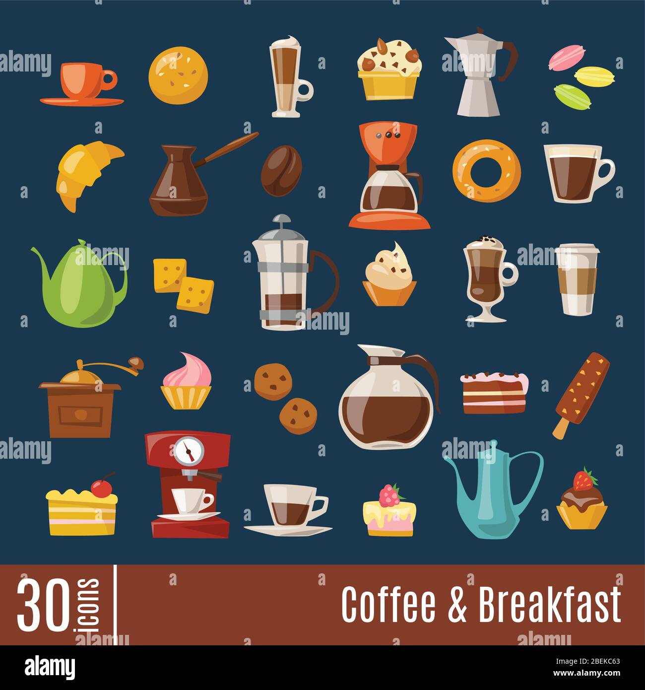 Flat icons Coffee and breakfast infographic icons set Stock Vector ...
