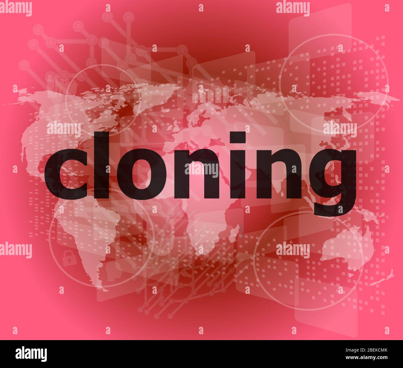 cloning word, backgrounds touch screen with transparent buttons. concept of a modern internet ...