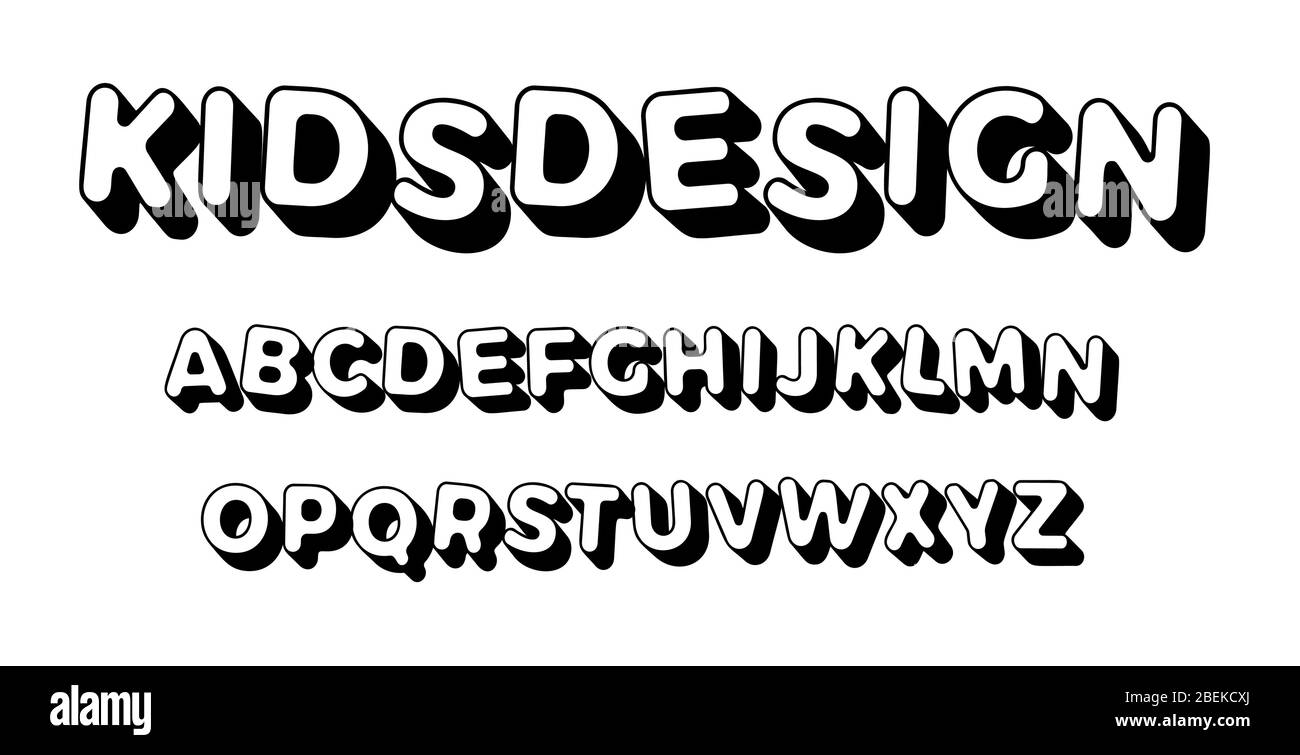 Kids letters set. Cartoon style alphabet with shadows. Children font ...