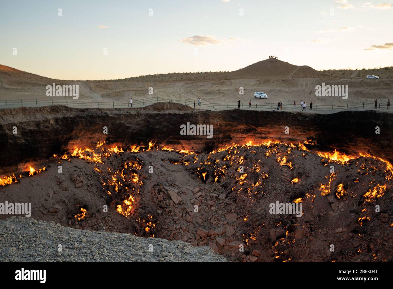 Sunset at the Darvasa Crater, also known as the Doorway to Hell, the ...
