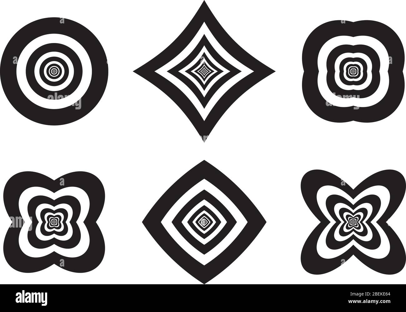 Vector set of black and white concentric shapes with optical illusion ...