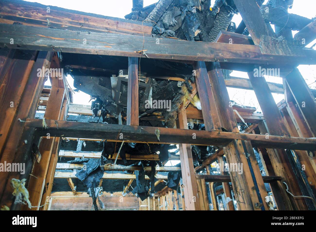 Interior of a home damaged wall after a fire in a wooden house Stock ...
