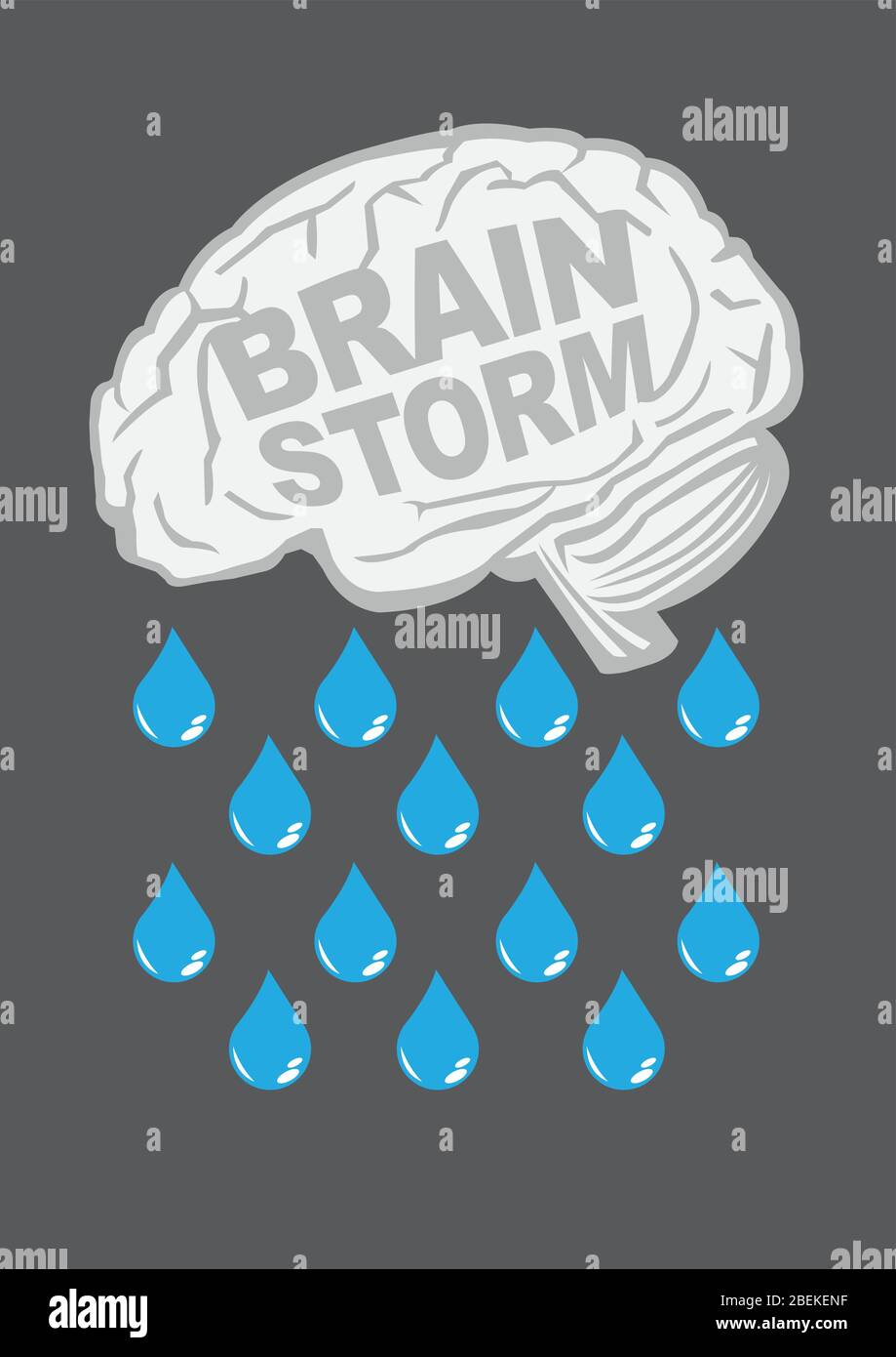 Human brain with raindrops. Conceptual vector illustration for creative ...