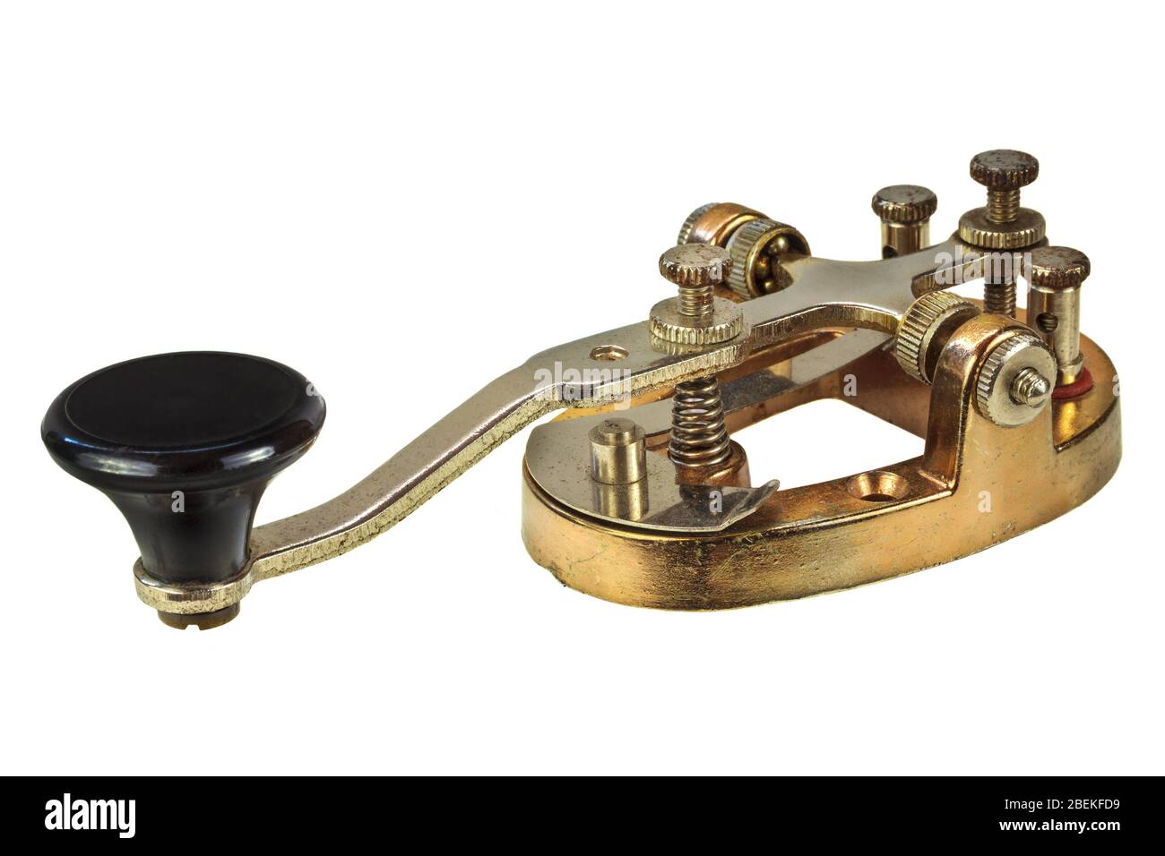 Ancient morse code telegraphy device isolated on a white background ...