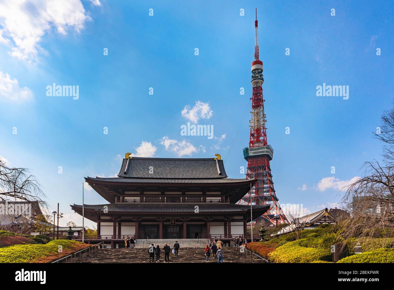 tokyo, japan - march 05 2020: Japanese zojoji temple which is the funeral temple of the Tokugawa ...