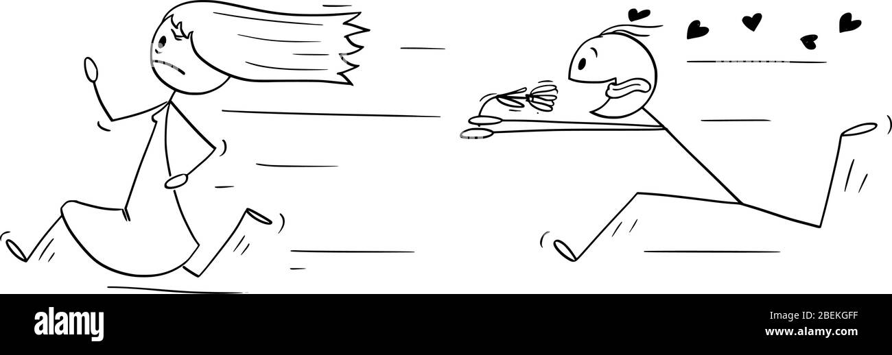 Vector cartoon stick figure drawing conceptual illustration of running ...