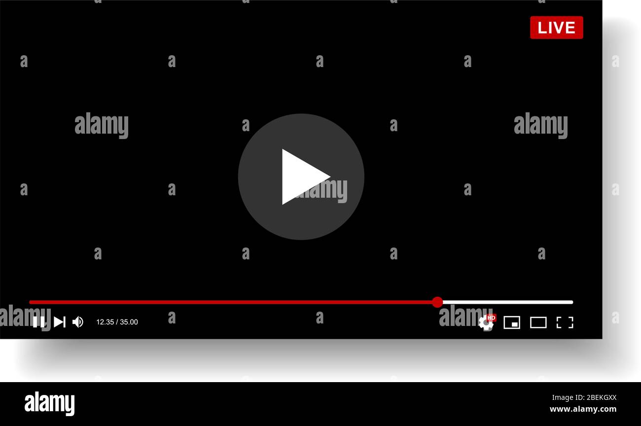 Video Player Template Design. Mockup live stream window, player. Social ...