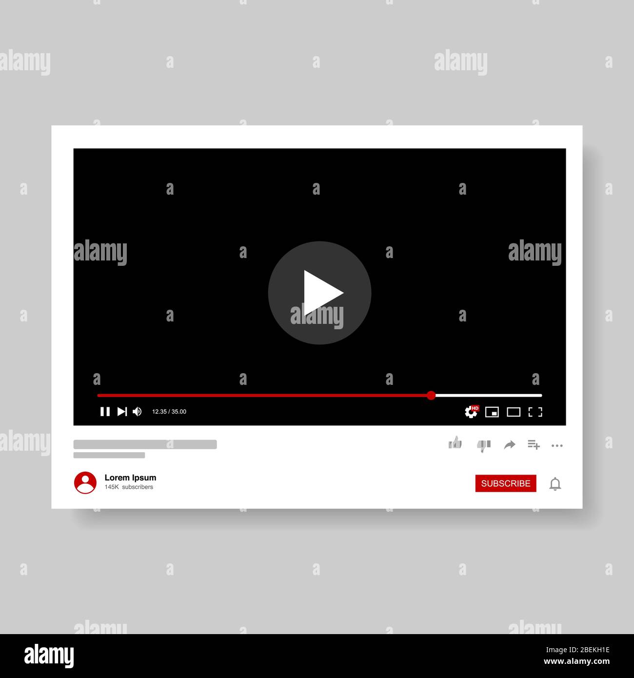 Video Player Template Design. Mockup live stream window, player. Social ...