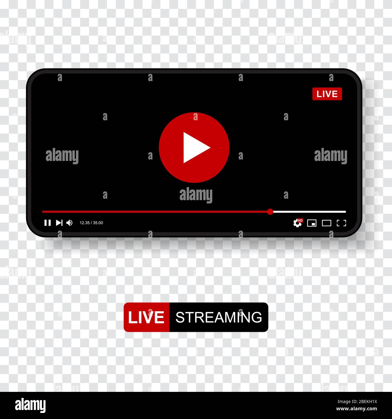 Video Player Template Design. Mockup live stream window, player. Social ...