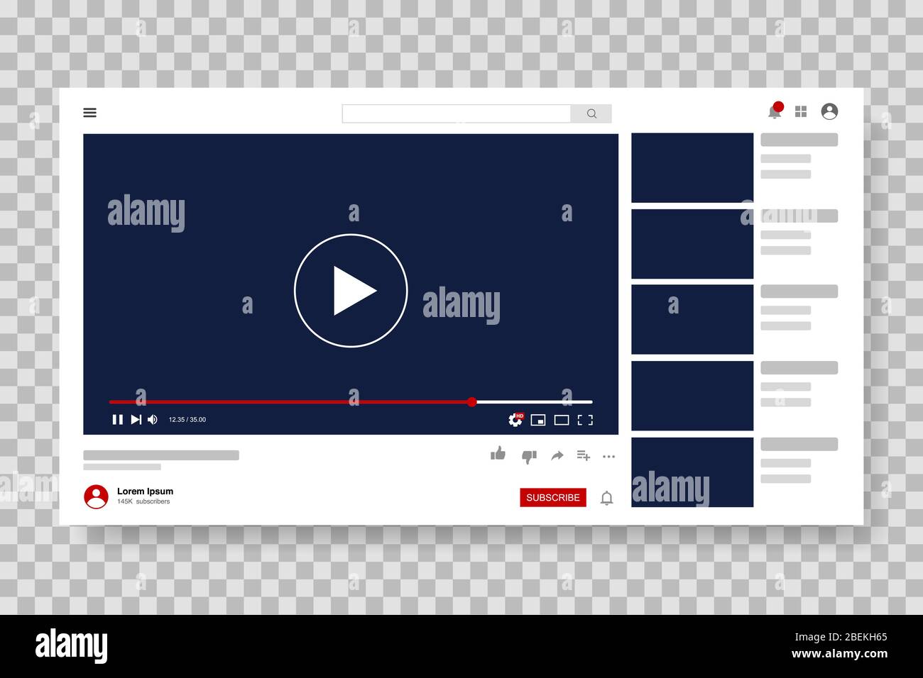 Video Player Template Design. Mockup live stream window, player. Social ...