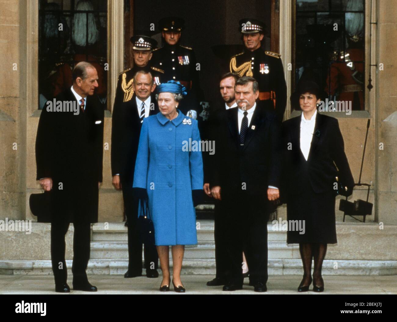Lech Wa??sa and his wife Danuta Golos (right) are greeted by HRH Duke ...