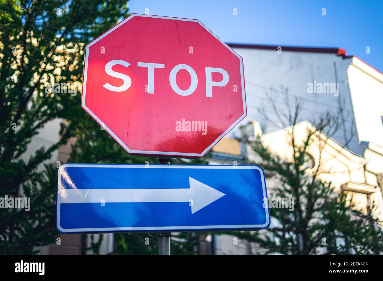 Stop sign on the road. Road Signs Stock Photo - Alamy