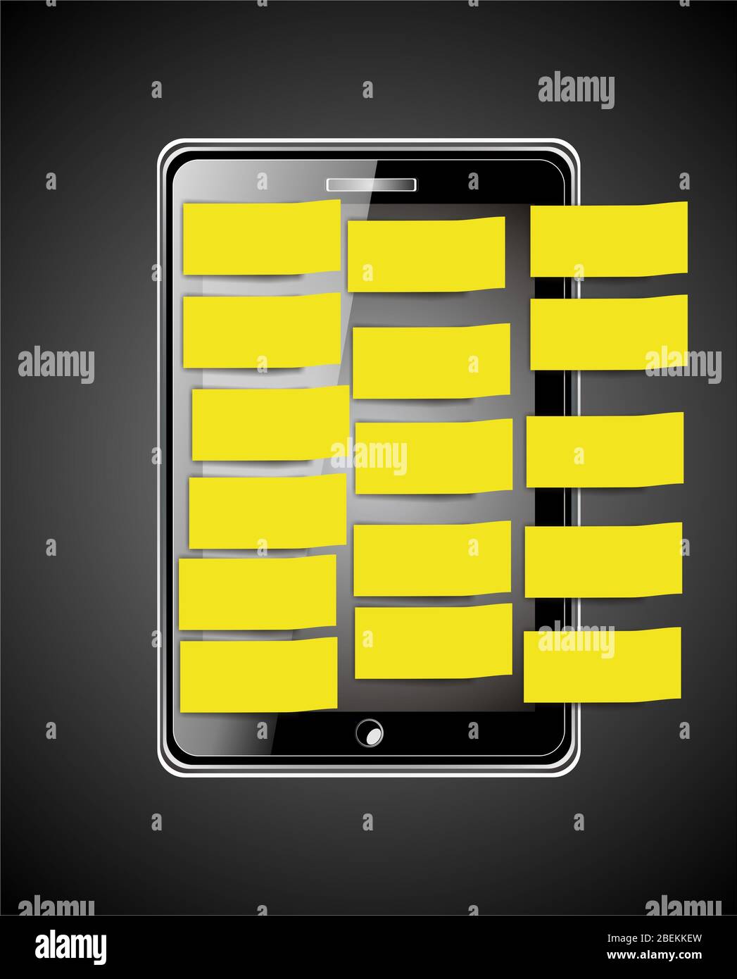 illustration of smart phone with yellow labels Stock Photo - Alamy