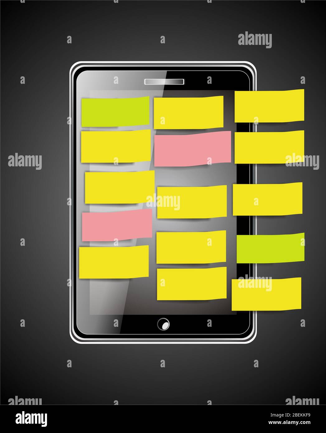 illustration of smart phone with yellow labels Stock Photo - Alamy