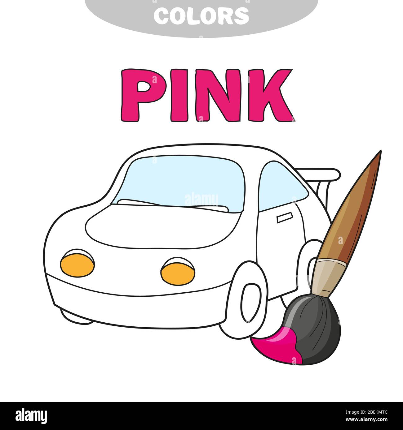 Learn the colors - Pink. Coloring book with cartoon car. Page for ...