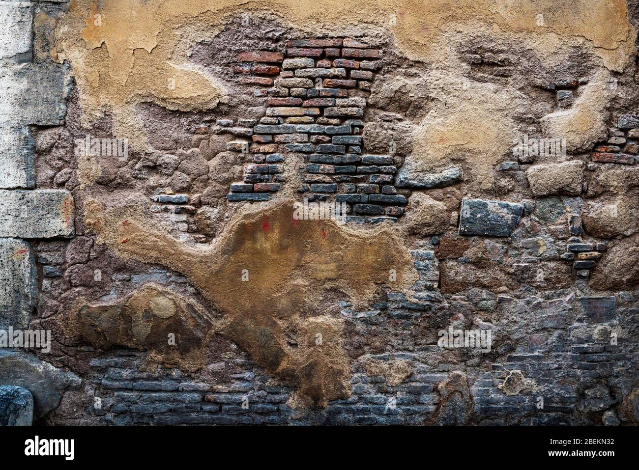 Red brick old wall with cement, fragment of architecture Stock Photo ...