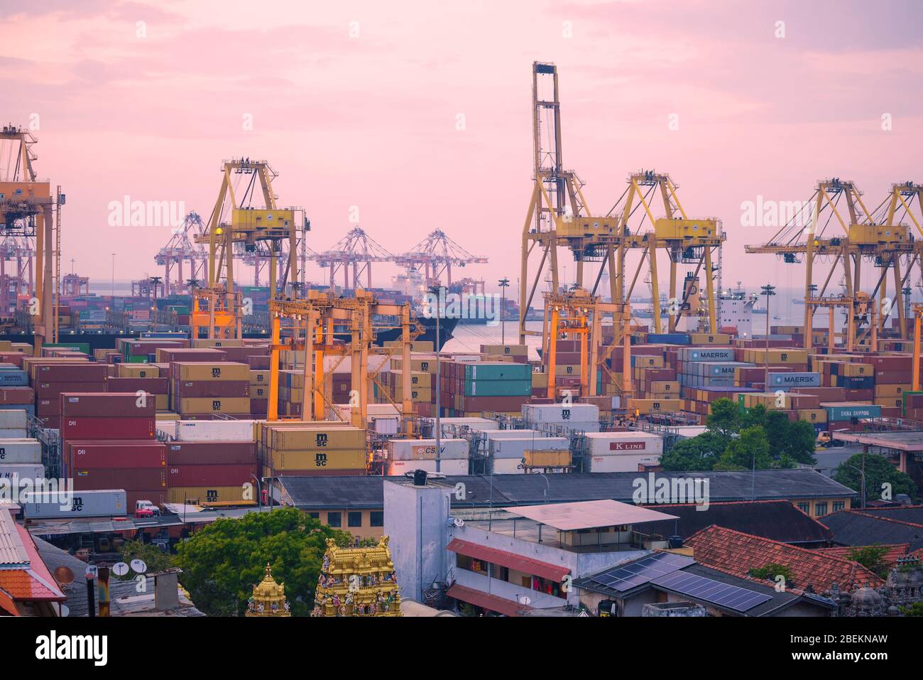 COLOMBO, SRI LANKA - FEBRUARY 22, 2020: Dawn on the container terminal ...