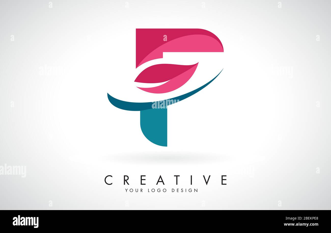 Blue and Red Letter F with Leaf and Creative Swoosh Logo Design Vector ...