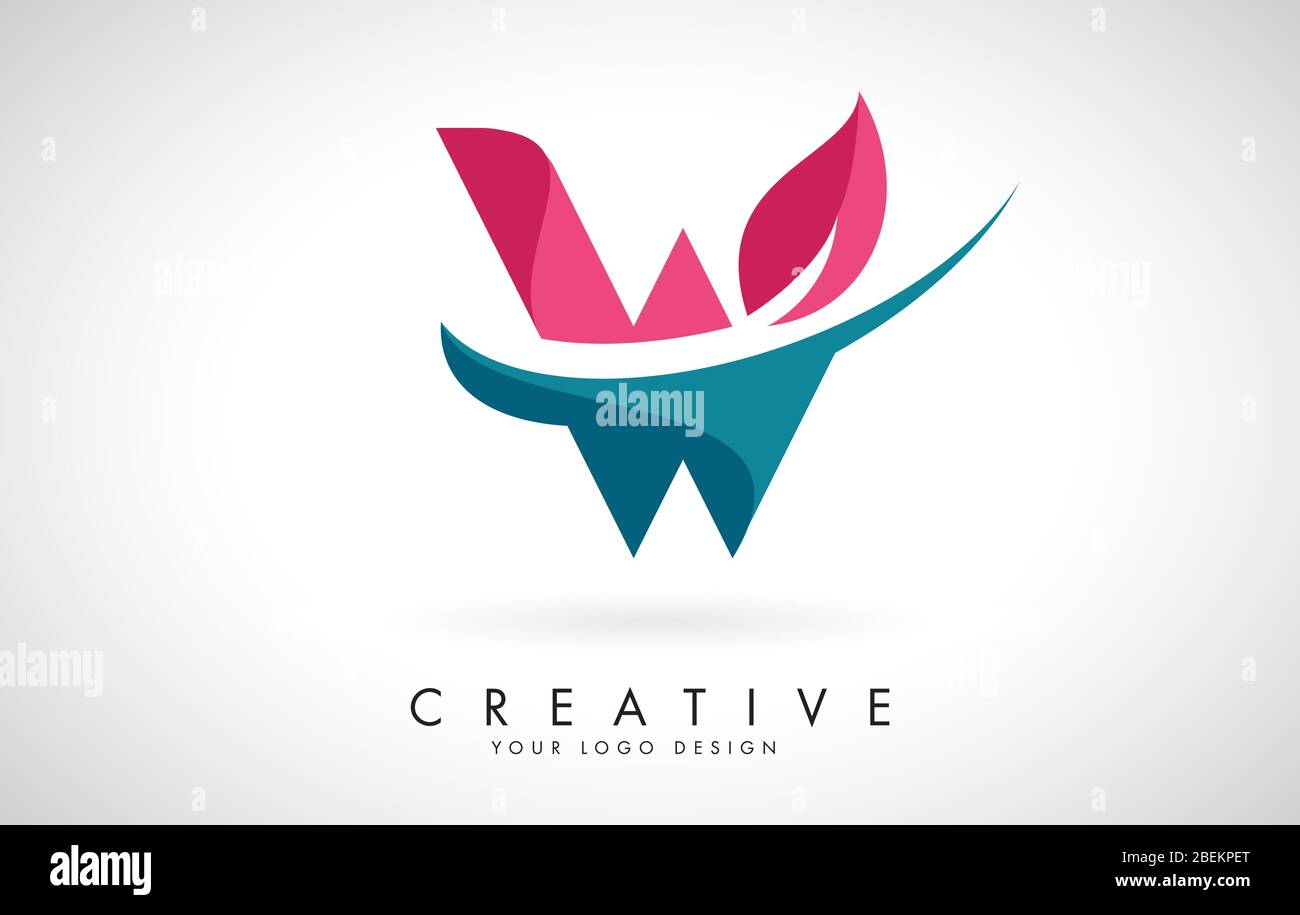 Blue and Red Letter W with Leaf and Creative Swoosh Logo Design Vector ...
