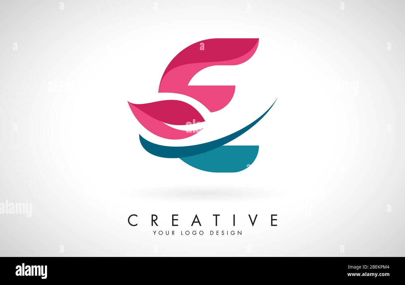 Blue and Red Letter E with Leaf and Creative Swoosh Logo Design Vector ...