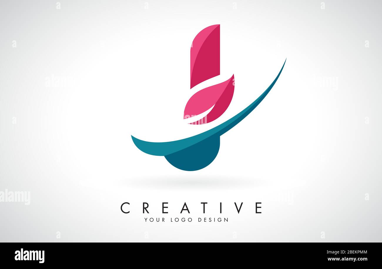 Blue and Red Letter J with Leaf and Creative Swoosh Logo Design Vector ...