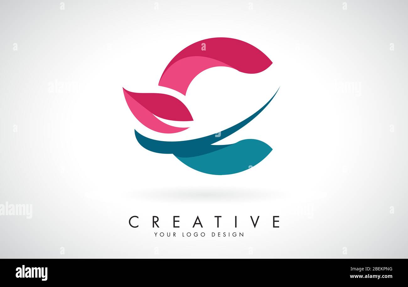 Blue and Red Letter C with Leaf and Creative Swoosh Logo Design Vector ...