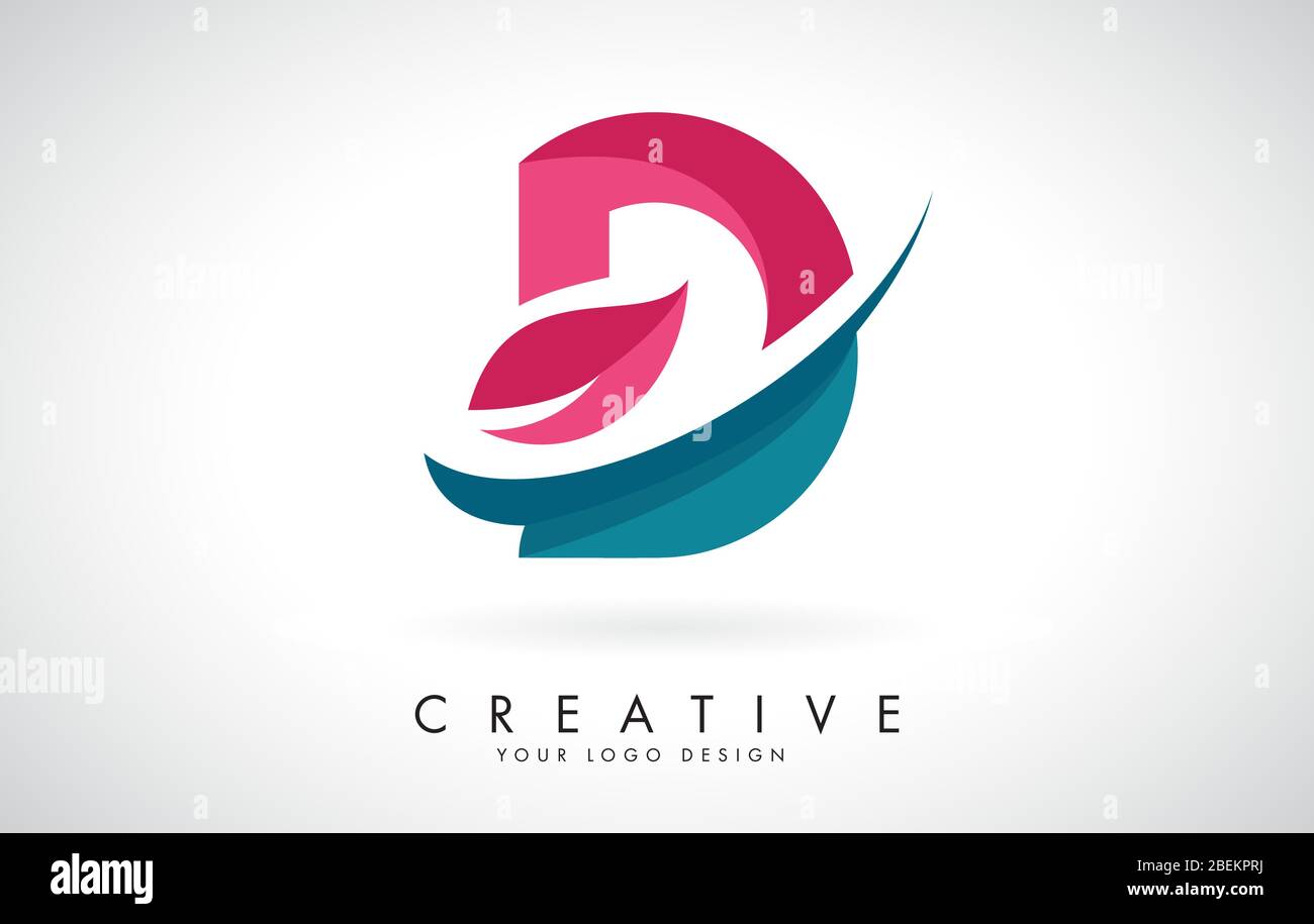 Blue and Red Letter D with Leaf and Creative Swoosh Logo Design Vector ...