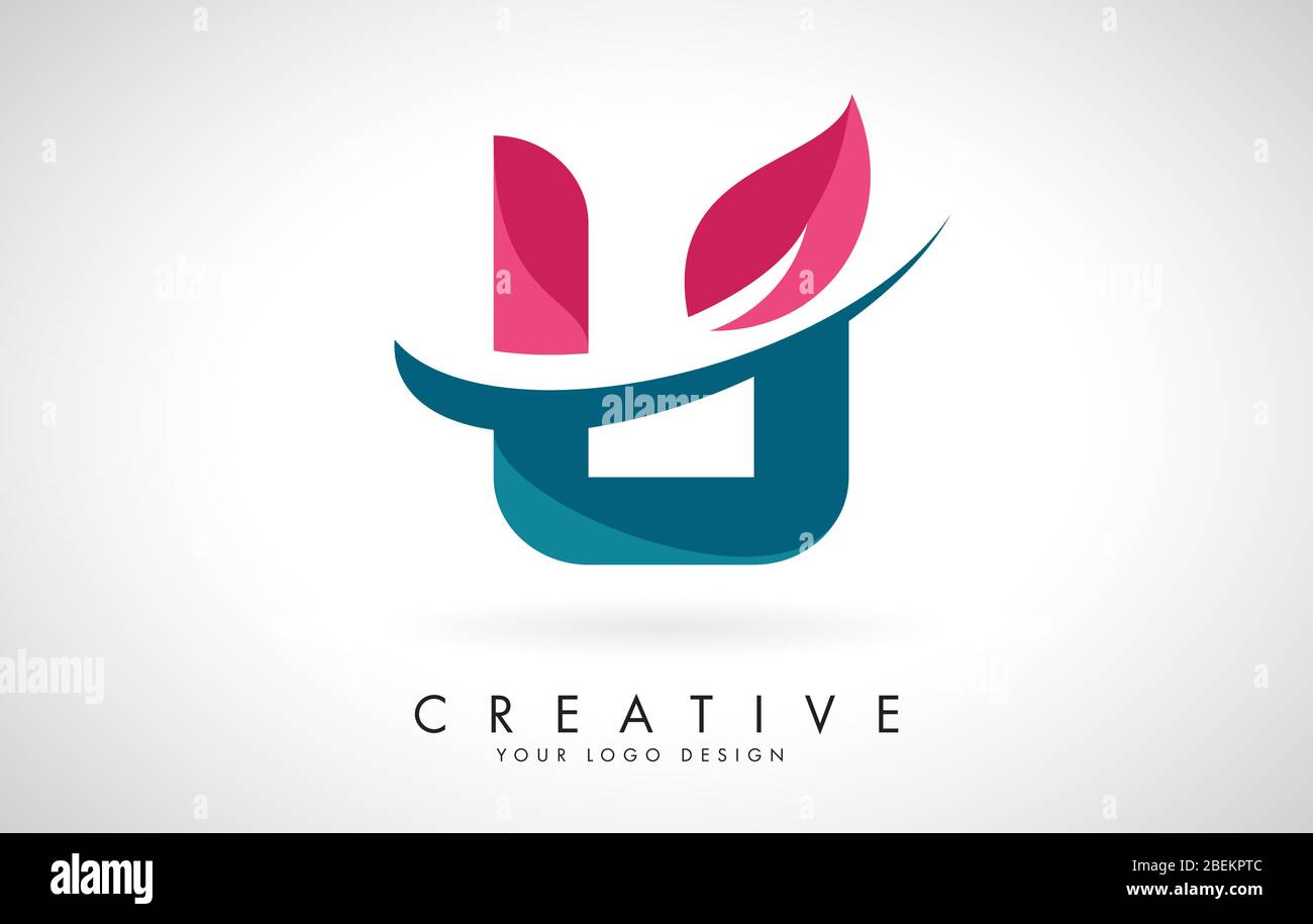 Blue and Red Letter U with Leaf and Creative Swoosh Logo Design Vector ...