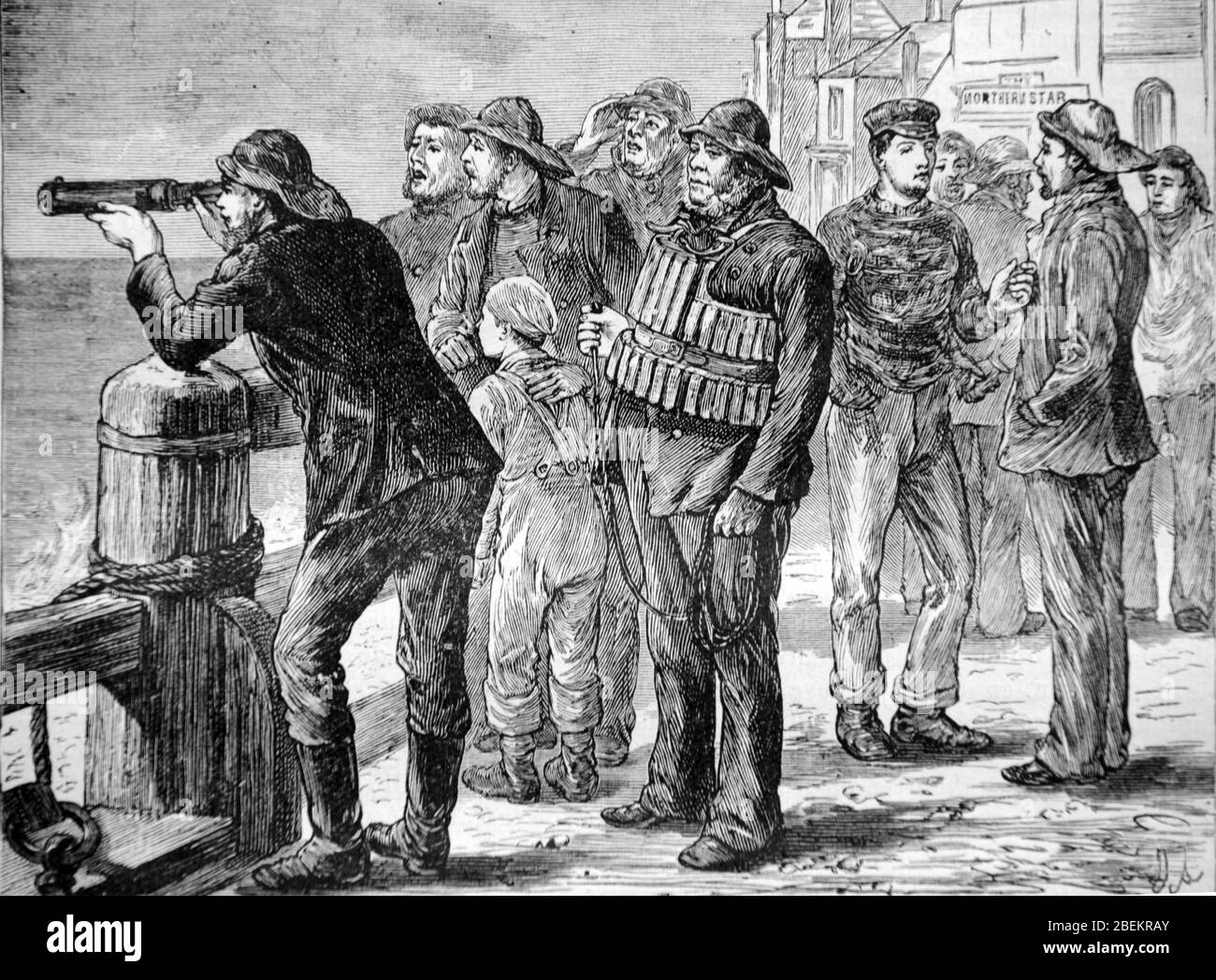 Early Lifeboat Crew or Lifeboat Men, One Wearing Early Bouyancy Suit or ...